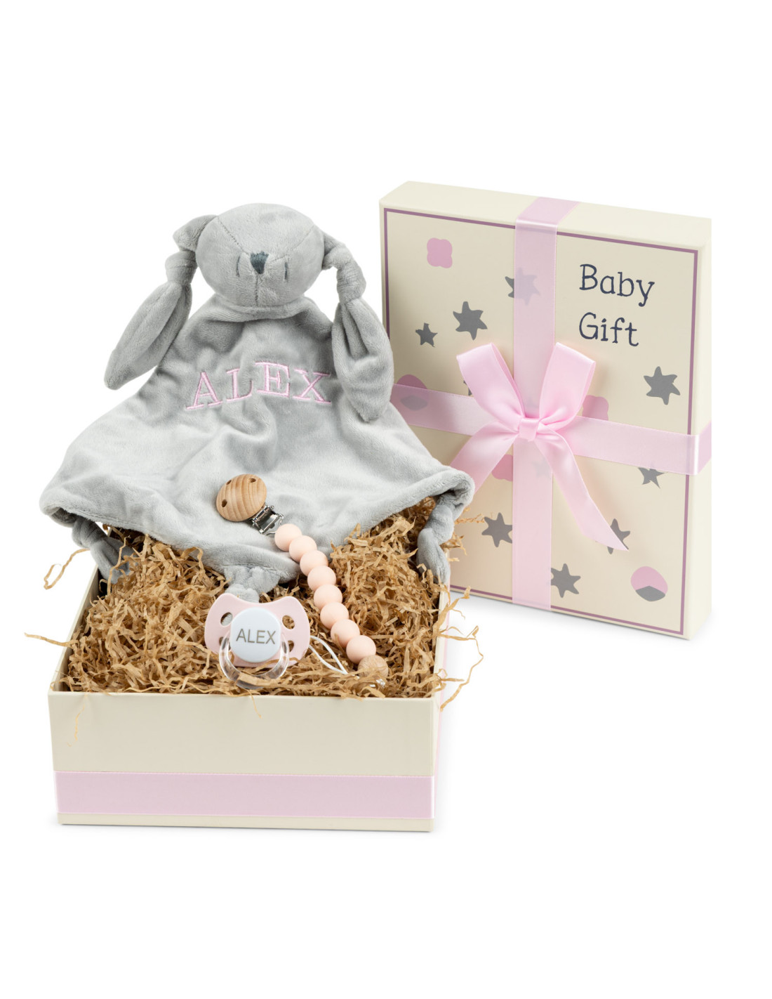 Coffret Cadeau avec Sucette, Doudou Brodé et Attache en Silicone ...